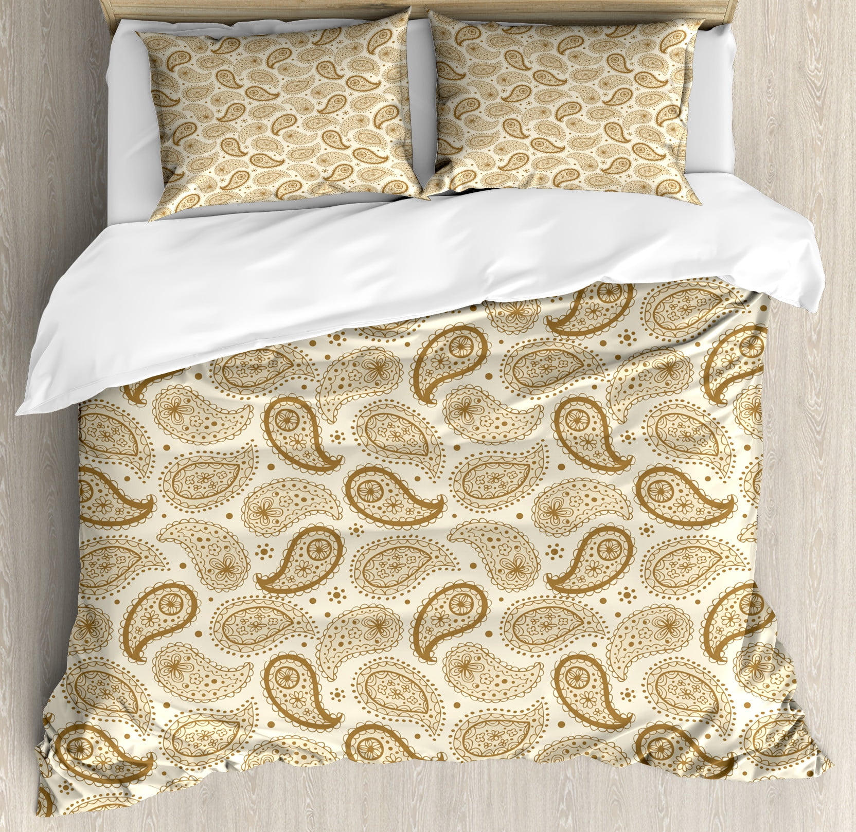 Beige Duvet Cover Set, Oriental Traditional Paisley Detailed Motifs ...
