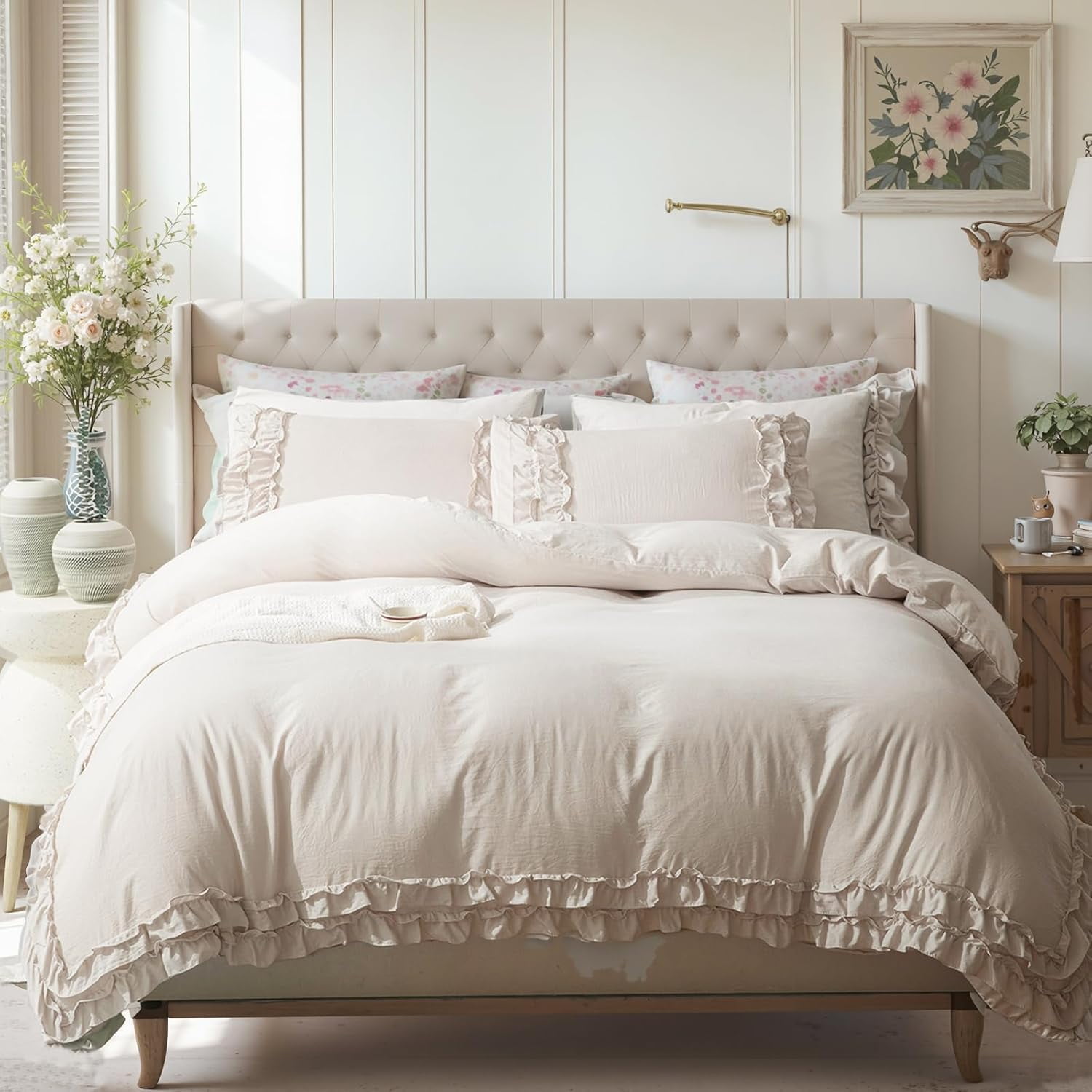 Beige Duvet Cover Twin Shabby Chic Bedding Soft Breathable Washed ...