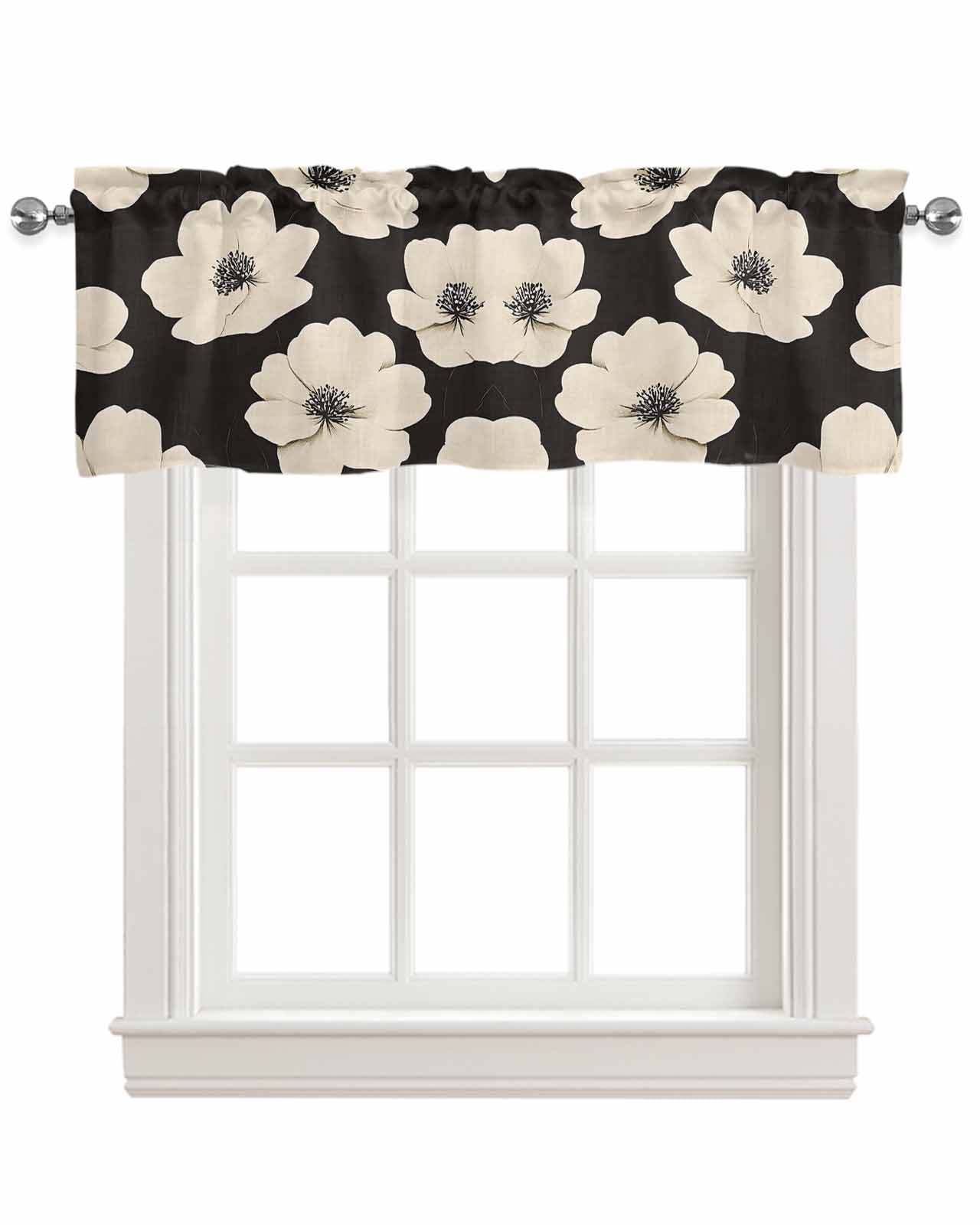 Beige Elegant Floral Kitchen Valances for Windows Farmhouse Linen ...