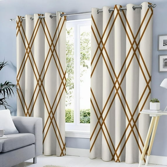 Beige Elegant Stripes Diamonds Blackout Curtains, Modern Geometric ...