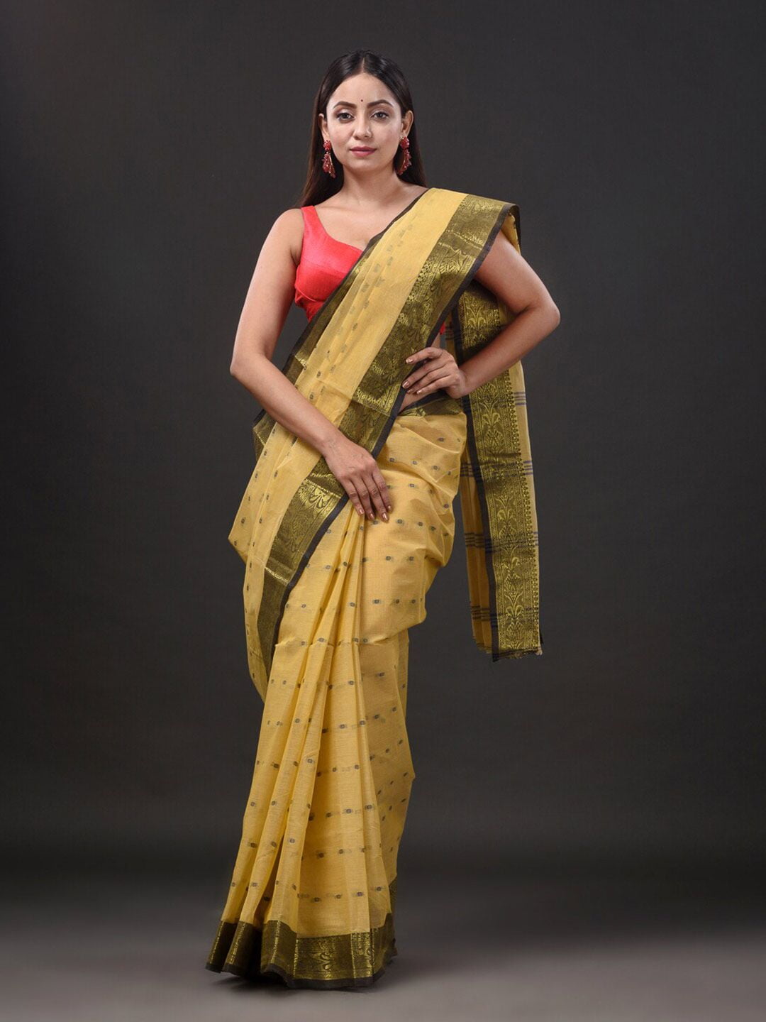 Beige Ethnic Motifs Zari Pure Cotton Taant Saree - 25202634 - Walmart.com