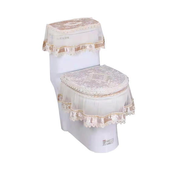 Beige European Lace Toilet Cover Set, 3-Piece Bathroom Decor With ...