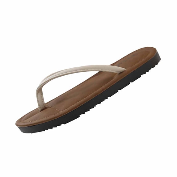 Beige Extended Size Ladies Flat Beach Slippers Open Toe Solid ...