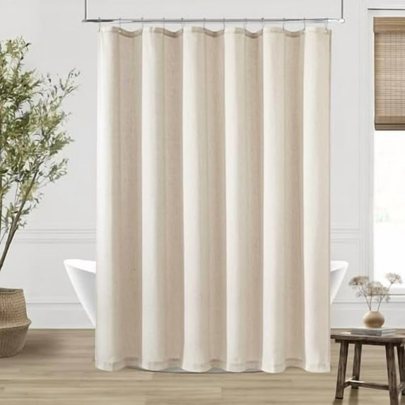 Beige Extra Long Linen Shower Curtain 84 Inch Long Neutral Bath Shower ...