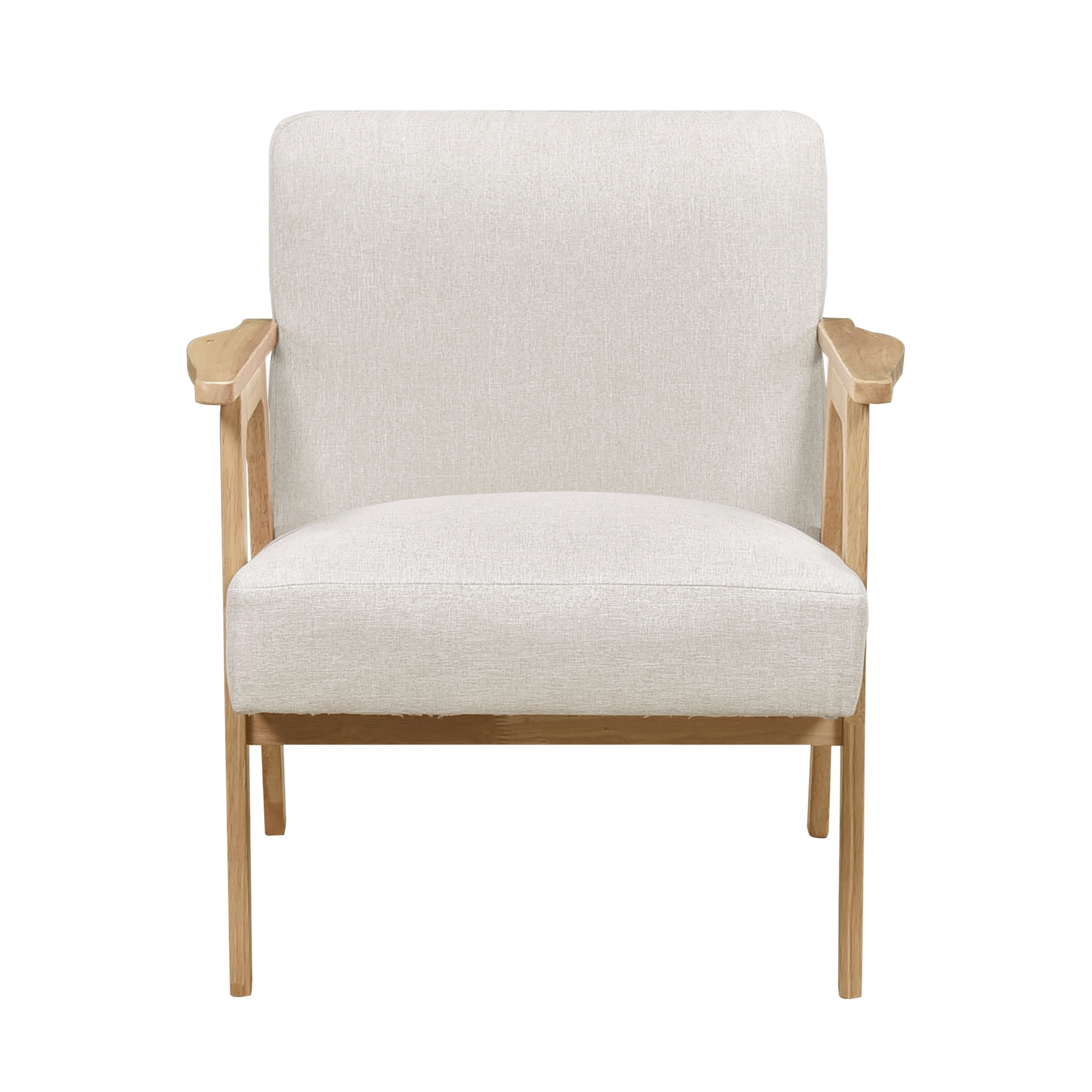 Beige Fabric Accent Chair - Solid Rubberwood Frame, Natural Finish, 27 ...