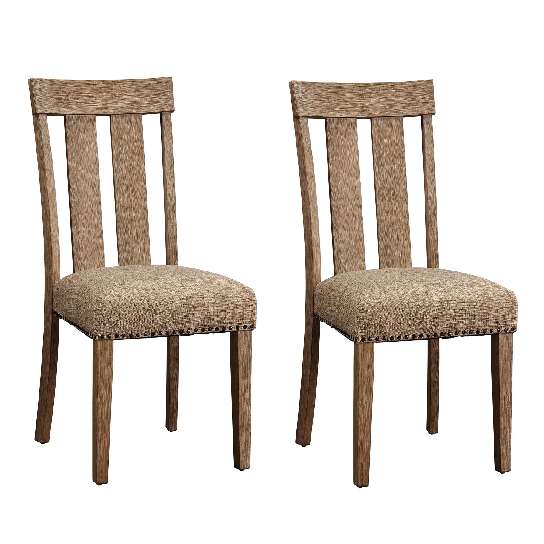 Beige Fabric & Maple Rubberwood Side Chairs Set of 2 / Cozy Seating for ...