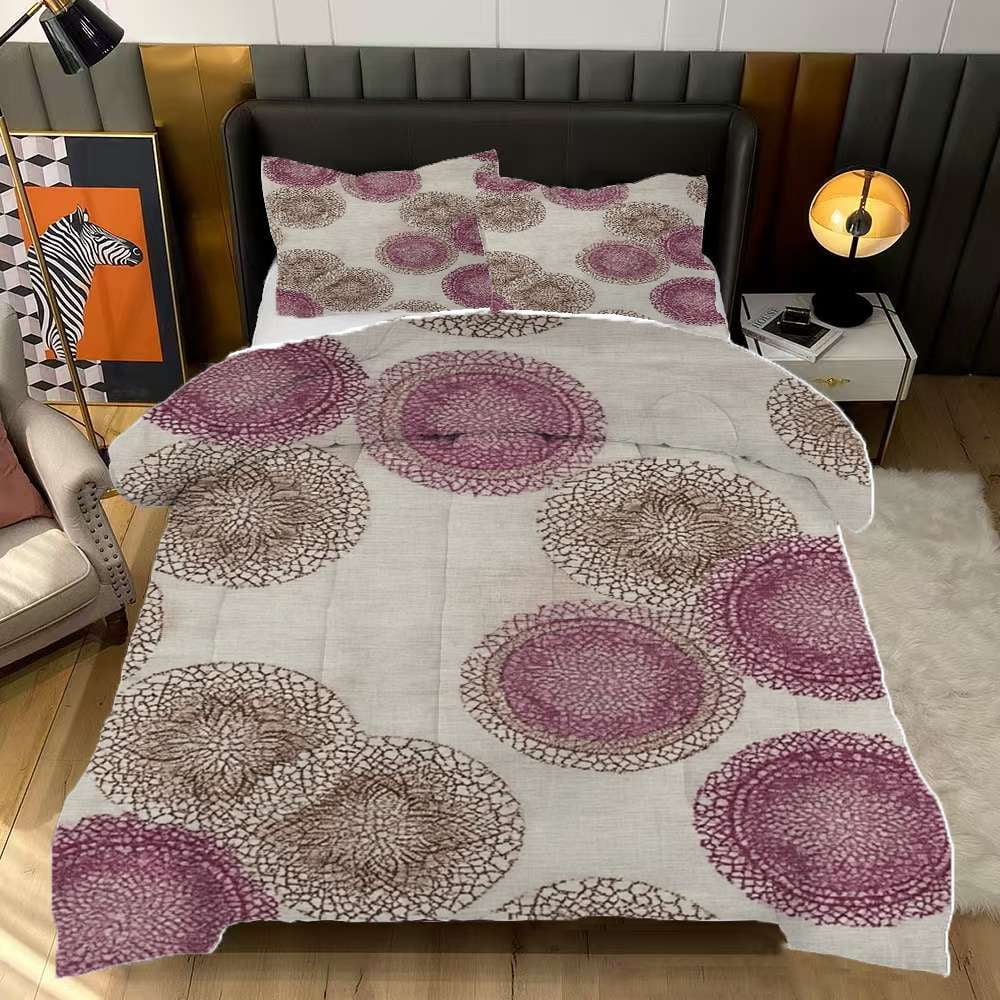Beige Fabric Purple Circles Design Comforter Set Full Size Bedding Set ...