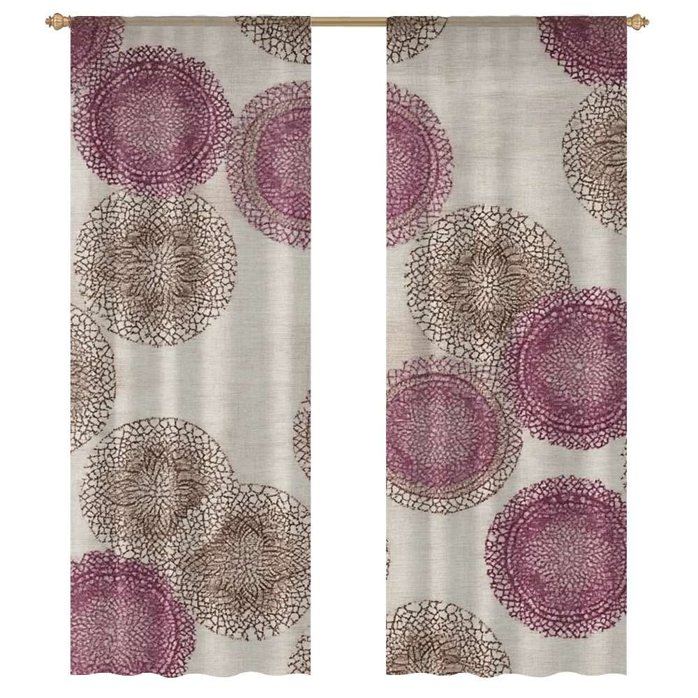 Beige Fabric Purple Circles Design Sheer Window Curtains for Living ...