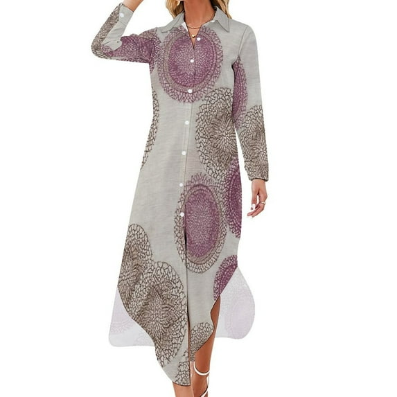 Beige Fabric Purple Circles Design Shirt Dress Long Sleeve Street ...