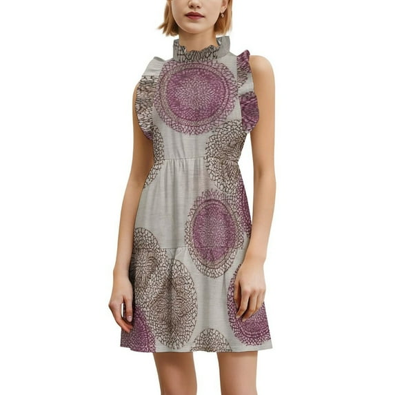 Beige Fabric Purple Circles Design Women's Fashion Casual Dress Summer ...