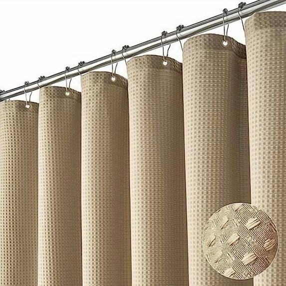 Beige Fabric Shower Curtain - Waffle Textured Heavy Duty Cloth Shower ...