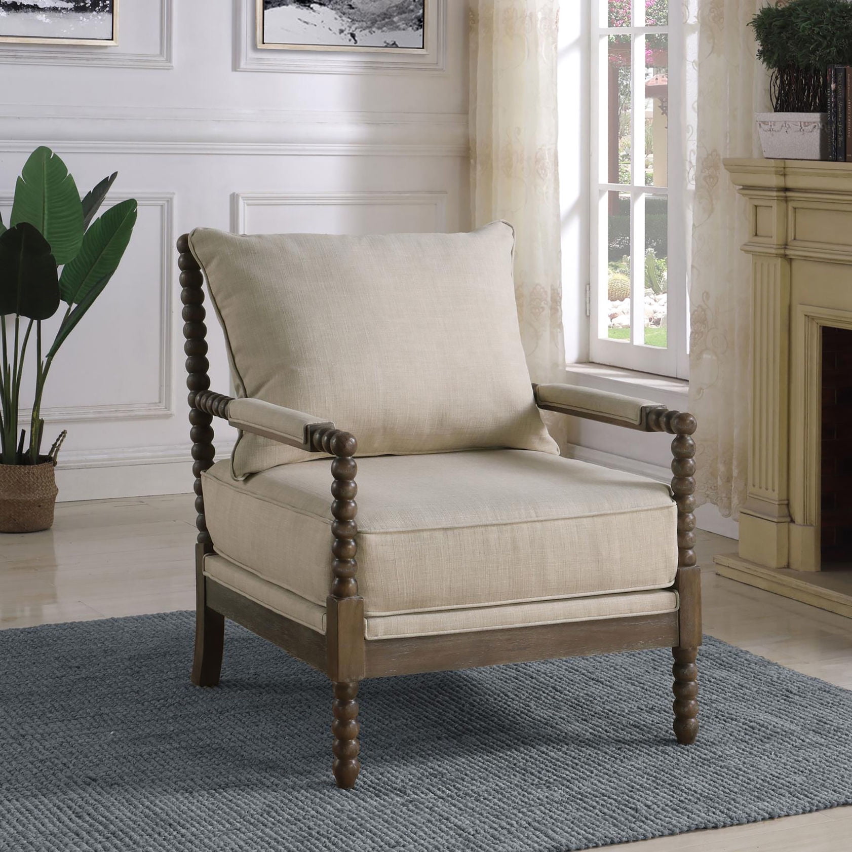 Beige Fabric Traditional Chair, 34" Wide | Soft Foam Filler for a Cozy ...