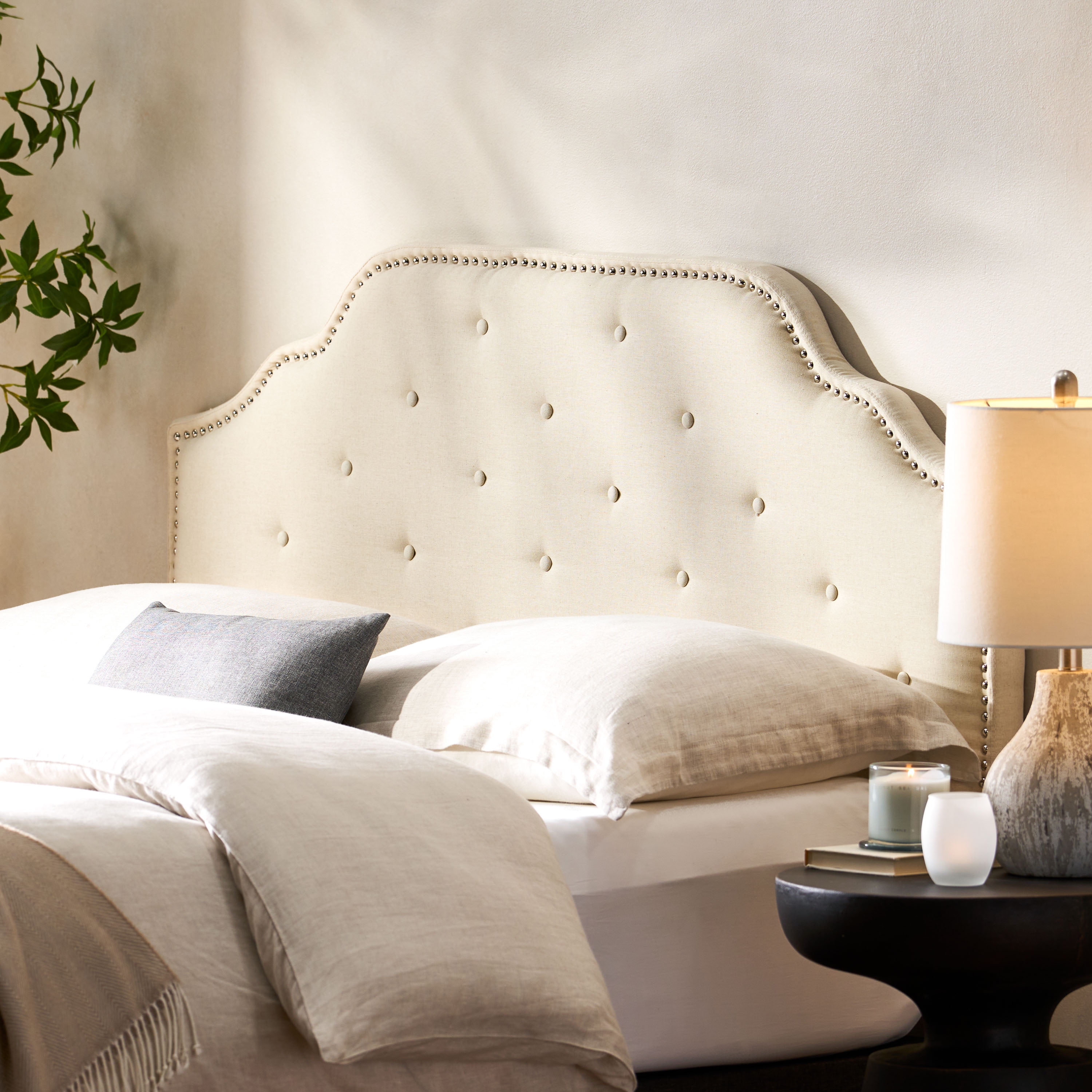 Beige Fabric Tufted Button Diamond Design Headboard for Queen & Full ...