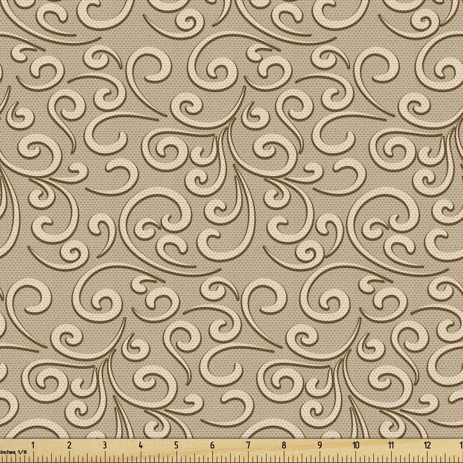Ambesonne Beige Fabric by the Yard Upholstery, Damask Floral Victorian ...