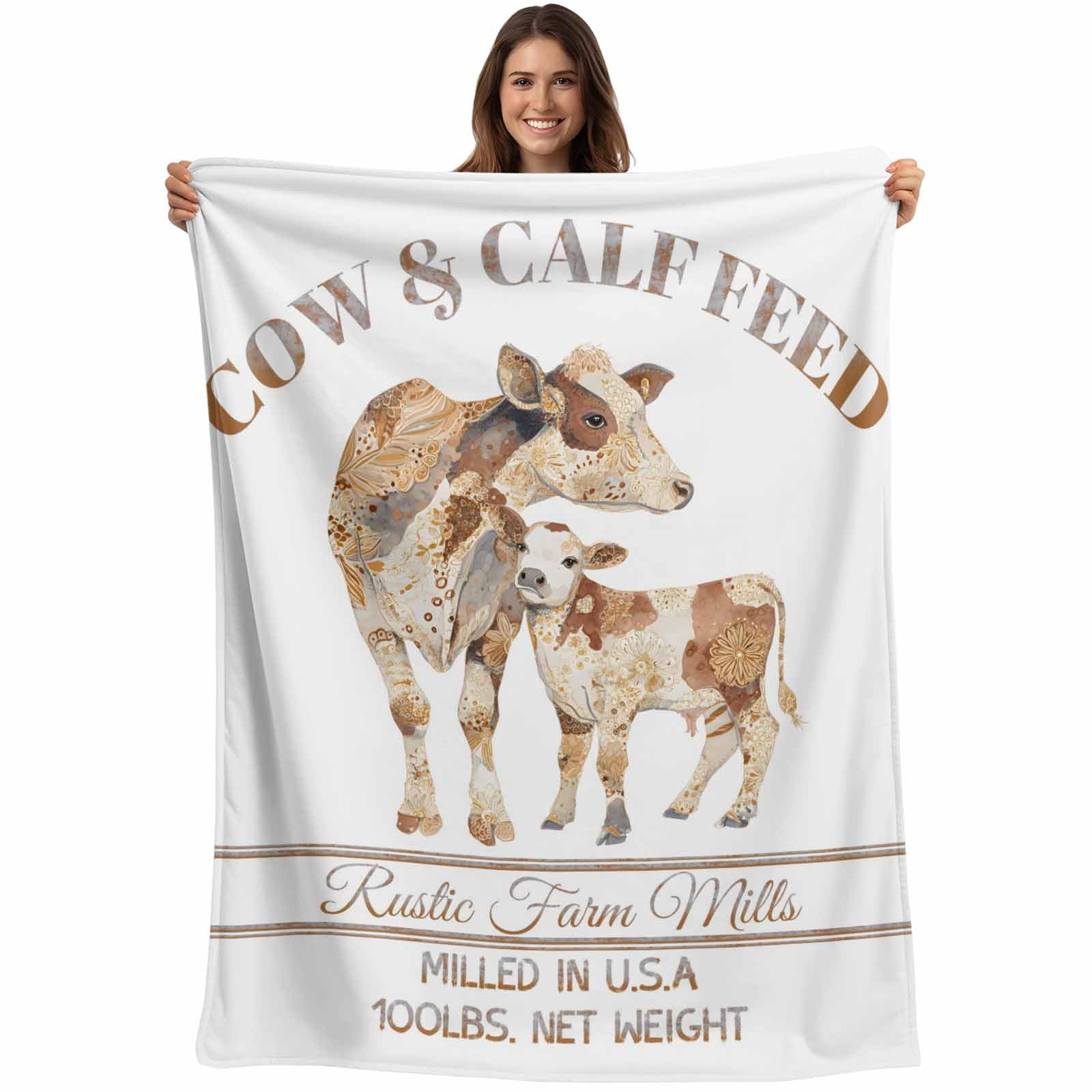Beige Farm Animals Blanket Soft Cozy Warm Throw Blanket for Couch ...