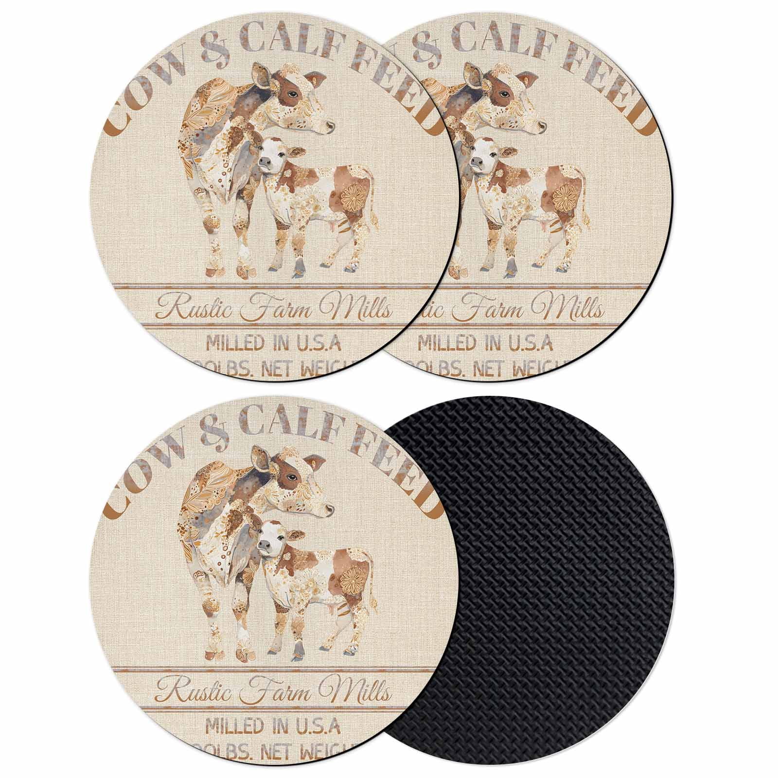 Beige Farm Animals Coasters Set of 4, Absorbent Coasters for Drinks ...