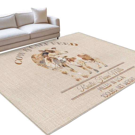 Beige Farm Animals Washable Rug 5x7 Area Rug for Living Room Bedroom ...