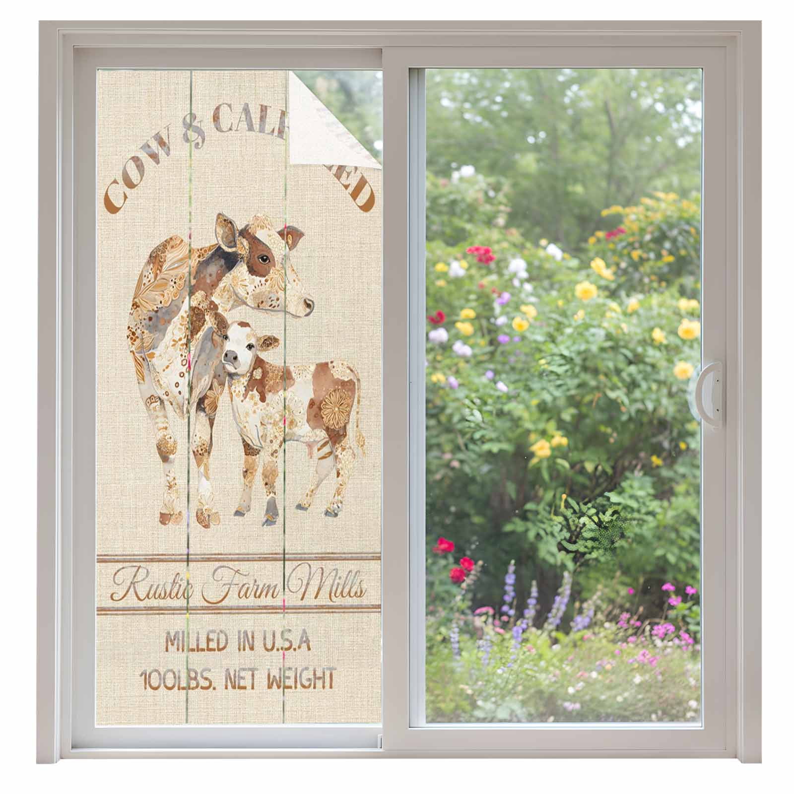 Beige Farm Animals Window Privacy Film, Vintage Cow Farmhouse Static ...