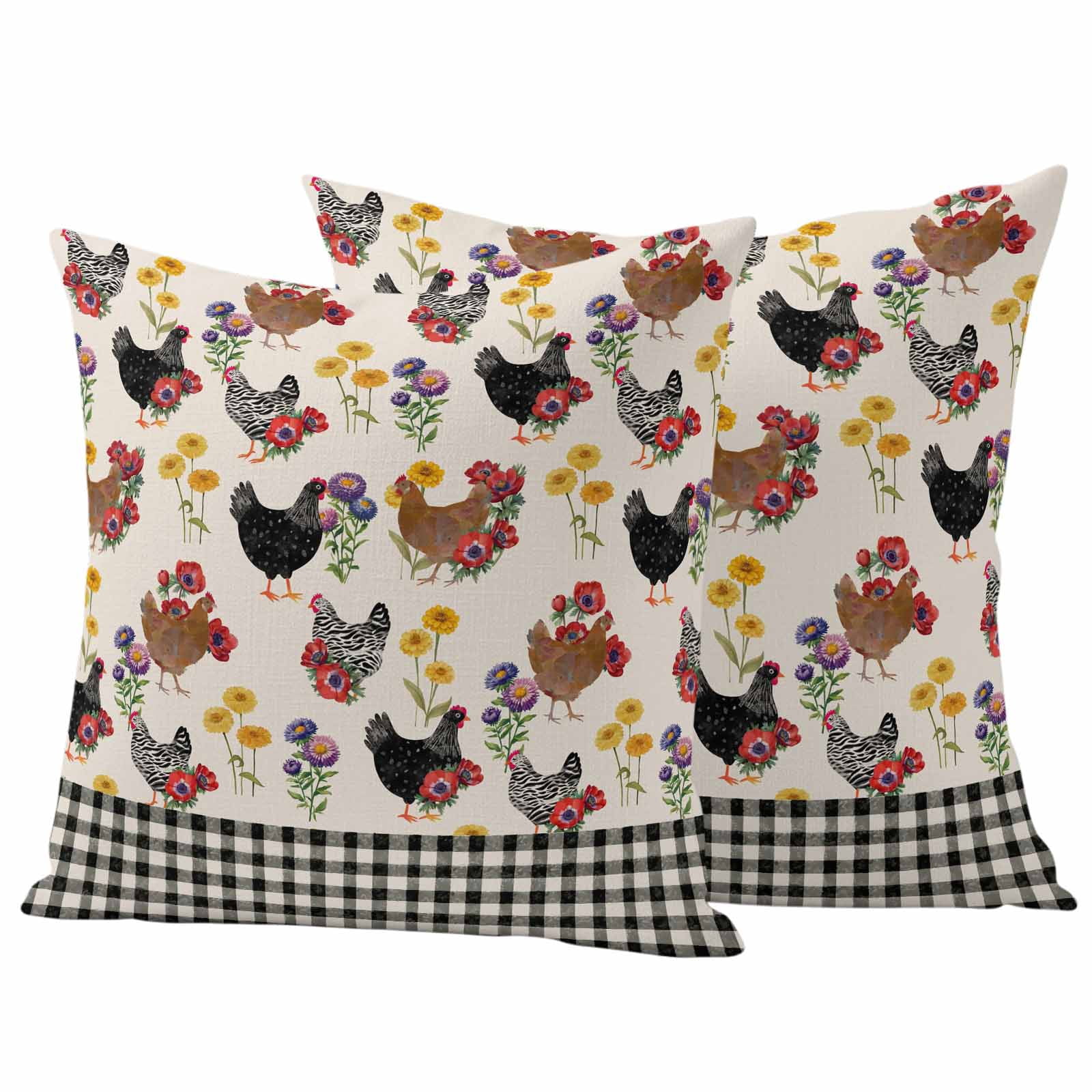Beige Farm Chicken Outdoor Pillow Covers Set of 2 Farmhouse Rooster ...