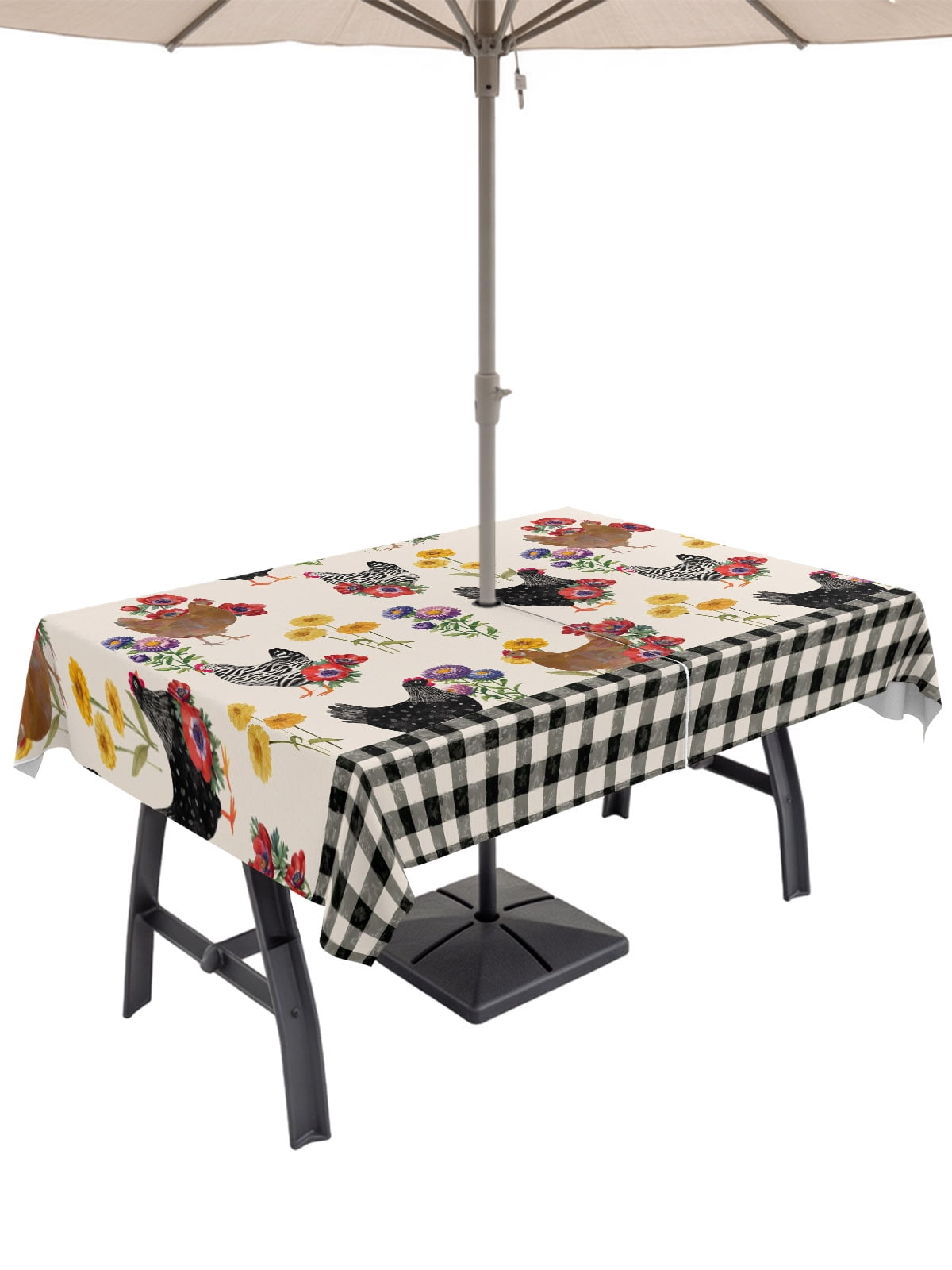Beige Farm Chicken Rectangle Outdoor Tablecloth with Umbrella Hole ...