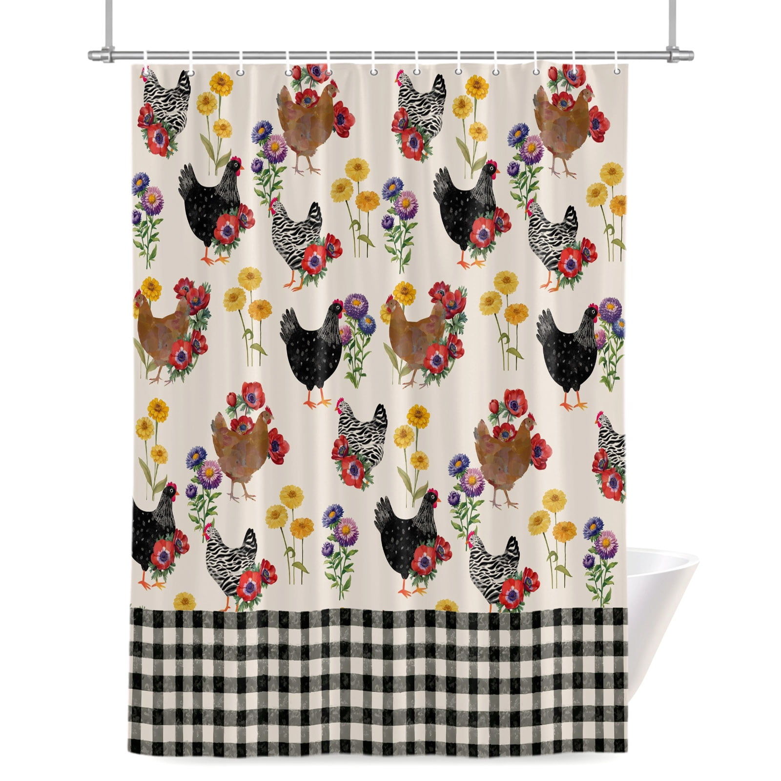 Beige Farm Chicken Shower Curtains for Bathroom, Farmhouse Rooster ...