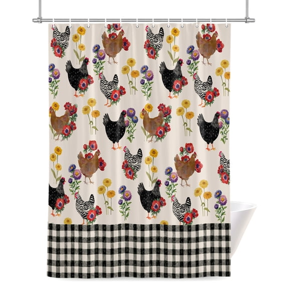 Beige Farm Chicken Shower Curtains for Bathroom, Farmhouse Rooster ...