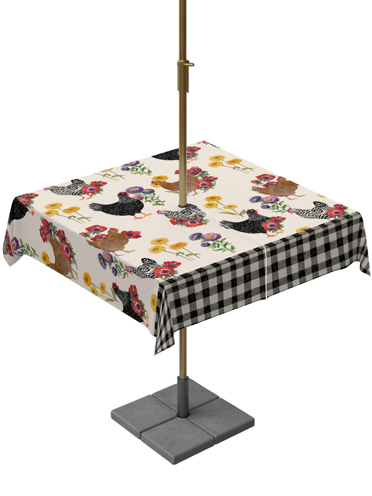 Beige Farm Chicken Square Outdoor Tablecloth with Umbrella Hole ...