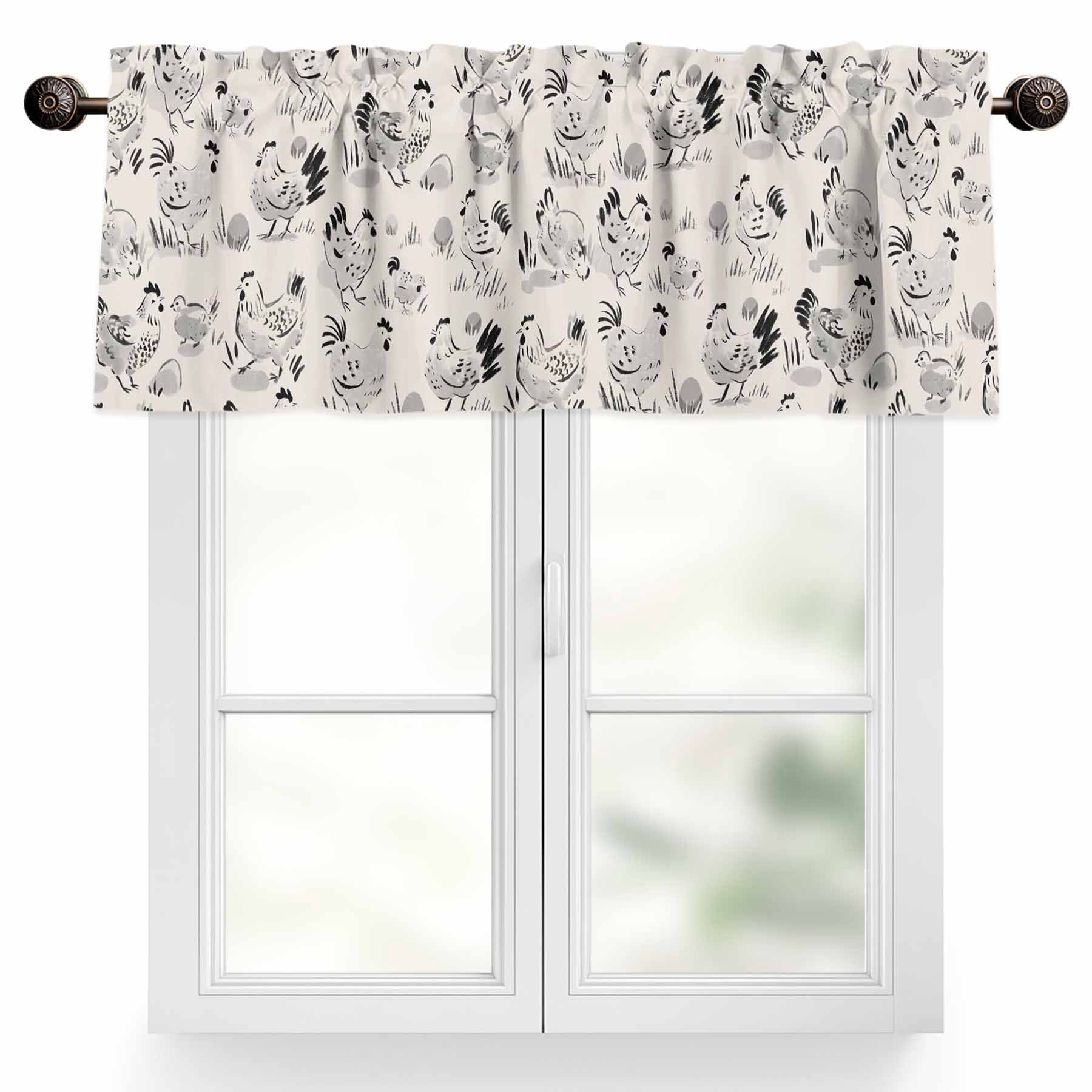 Beige Farm Chicken Valances for Windows Country Farmhouse Black White ...