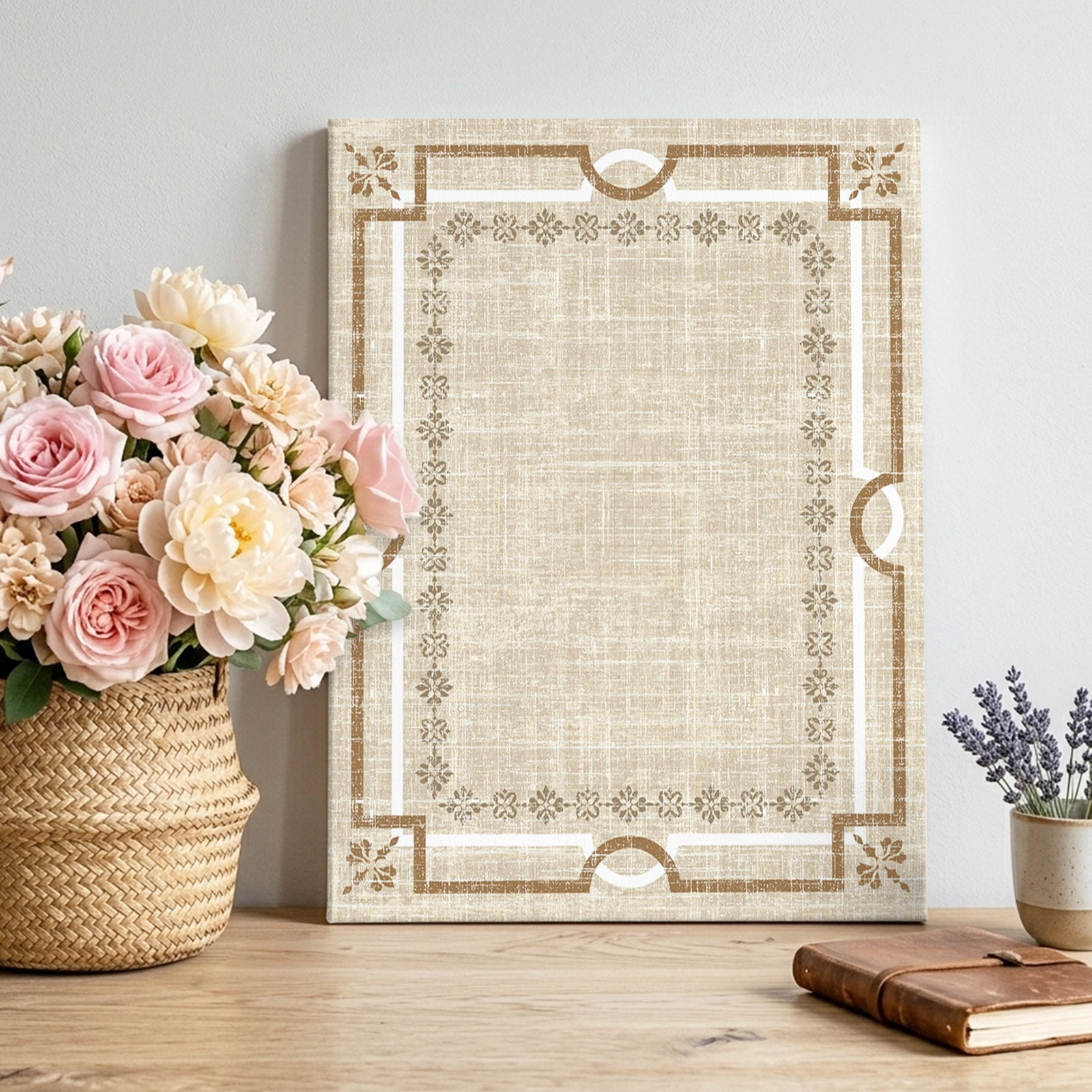 Beige Farmhouse Canvas Wall Art for Living Room, Linen Texture ...