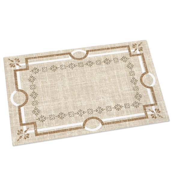 Beige Farmhouse Door Mat 16x24 Inch Linen Texture Geometric Lines ...