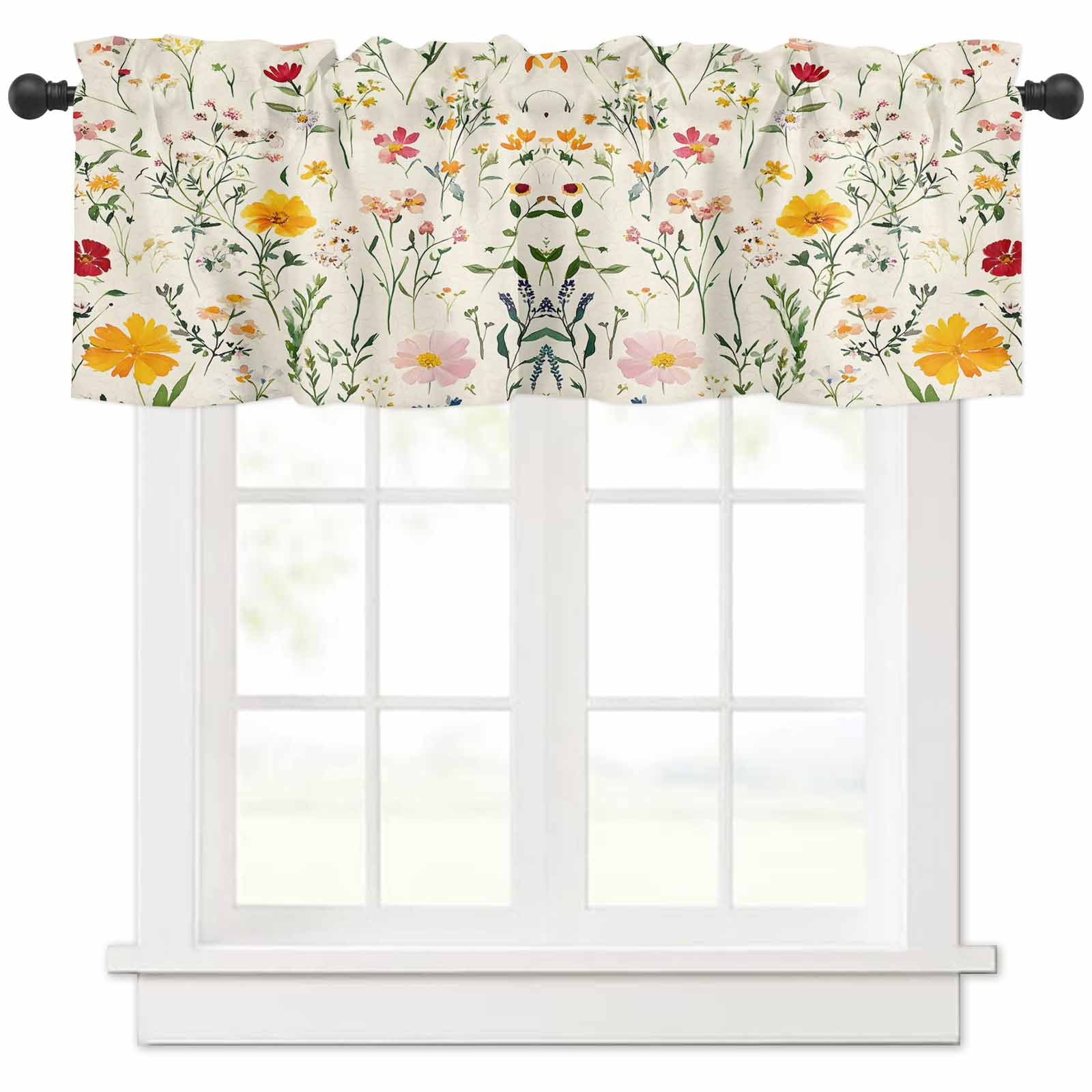 Beige Farmhouse Floral Valances for Windows Farmhouse Kitchen Curtains ...