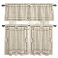 Beige Farmhouse Kitchen Curtains Valances 3 Piece Set, Linen Texture ...