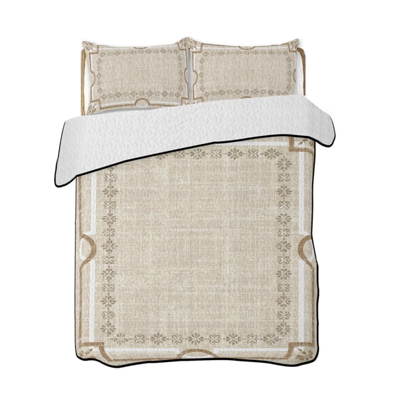 Beige Farmhouse Quilts Bedding Set California King Linen Texture ...