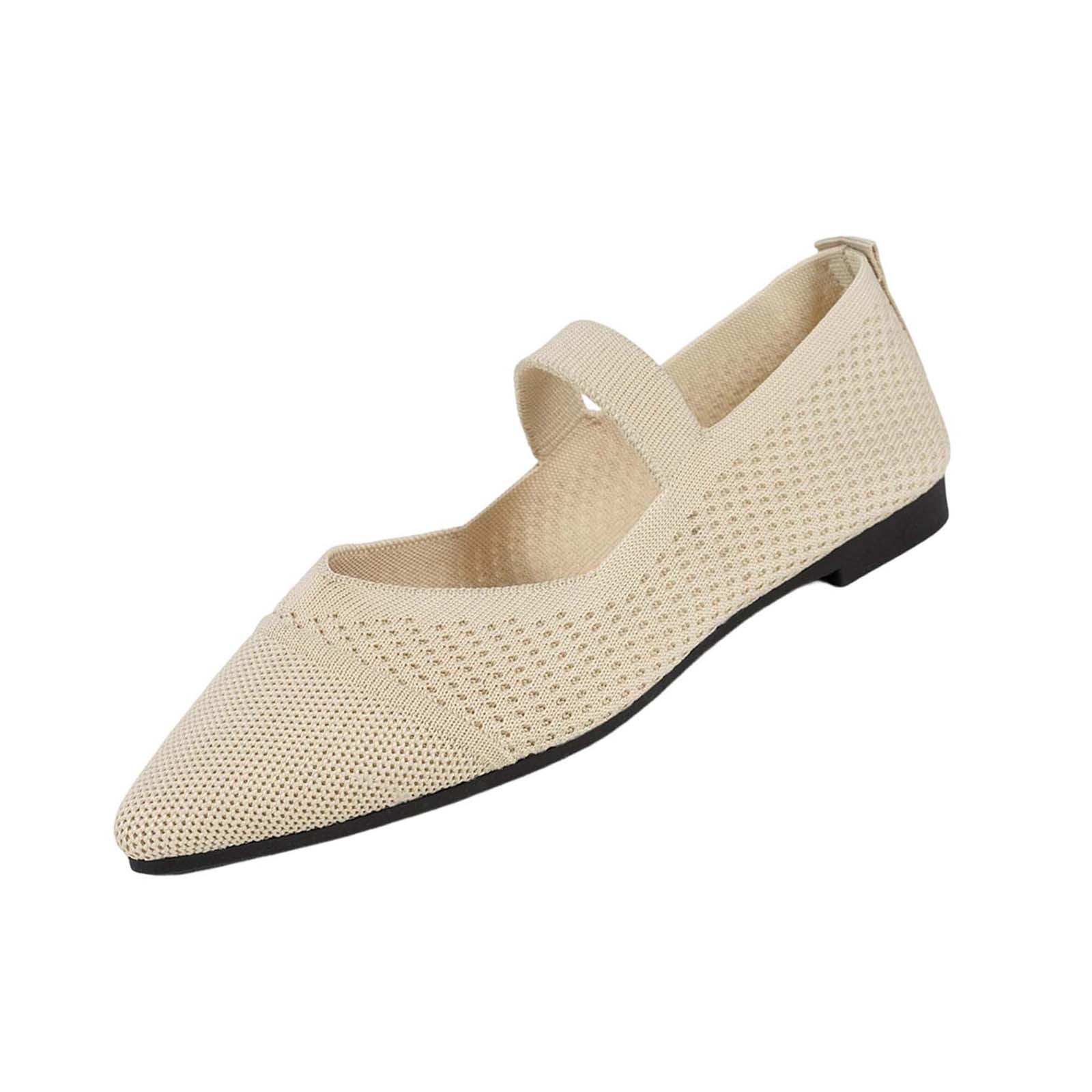 Beige Fashionable Women'S Pointed Toe Flat Mesh Loafers Casual Slip-On ...
