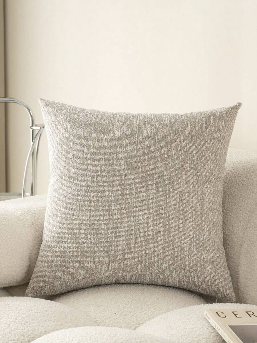 Beige Faux Linen Throw Pillow Cover With Rustic Woven Texture, Modern ...