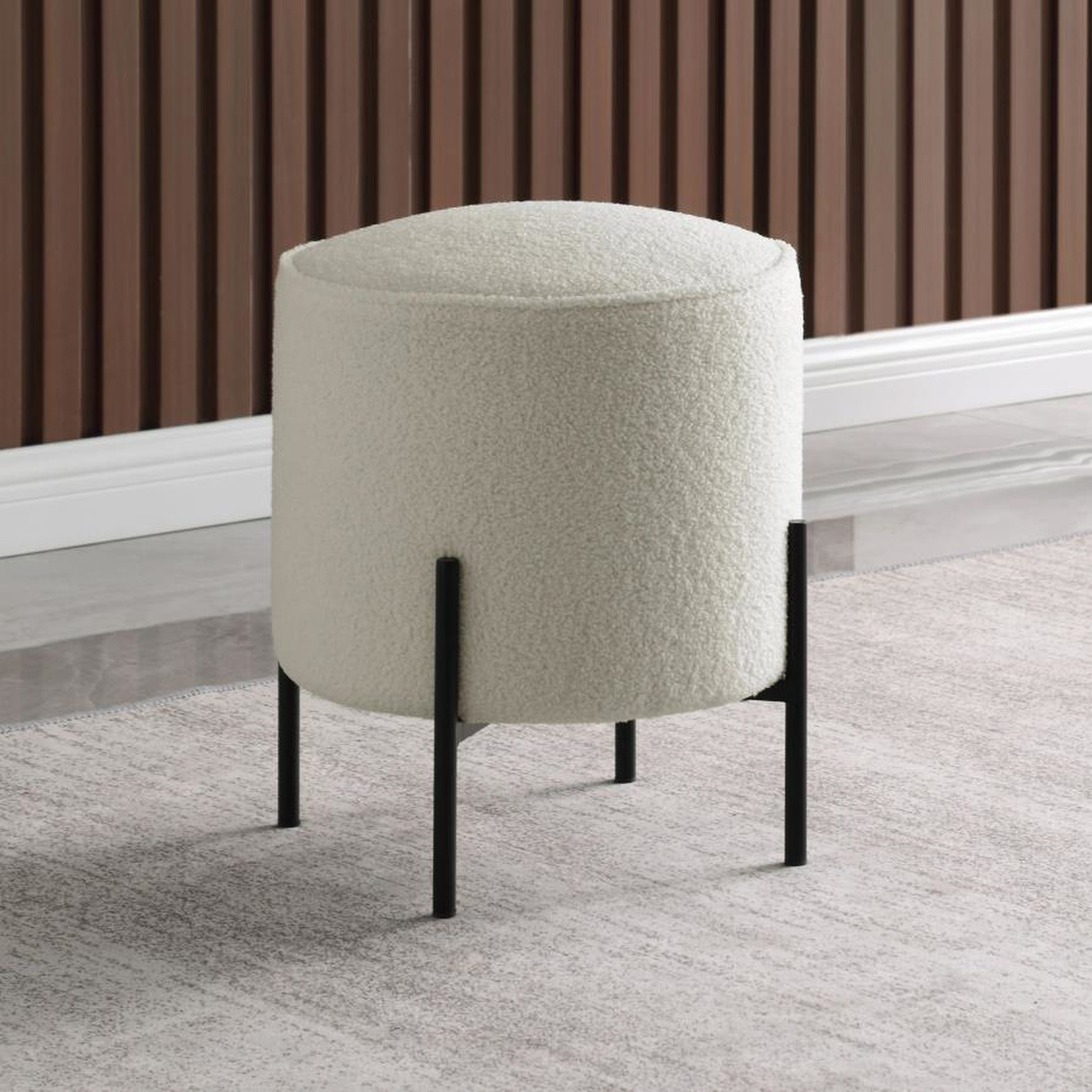 Beige Faux Sheepskin Upholstered Ottoman+Slim Legs”-“Cozy Living Areas ...
