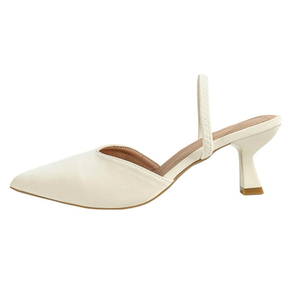 Beige Female Dress Heels Pointed Toe Ankle Strap Pu Upper Slender High ...