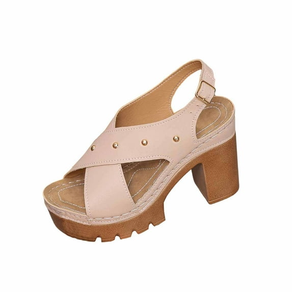 Beige Female Fashion High Heels Sandals Fish Mouth Style For Leisure ...