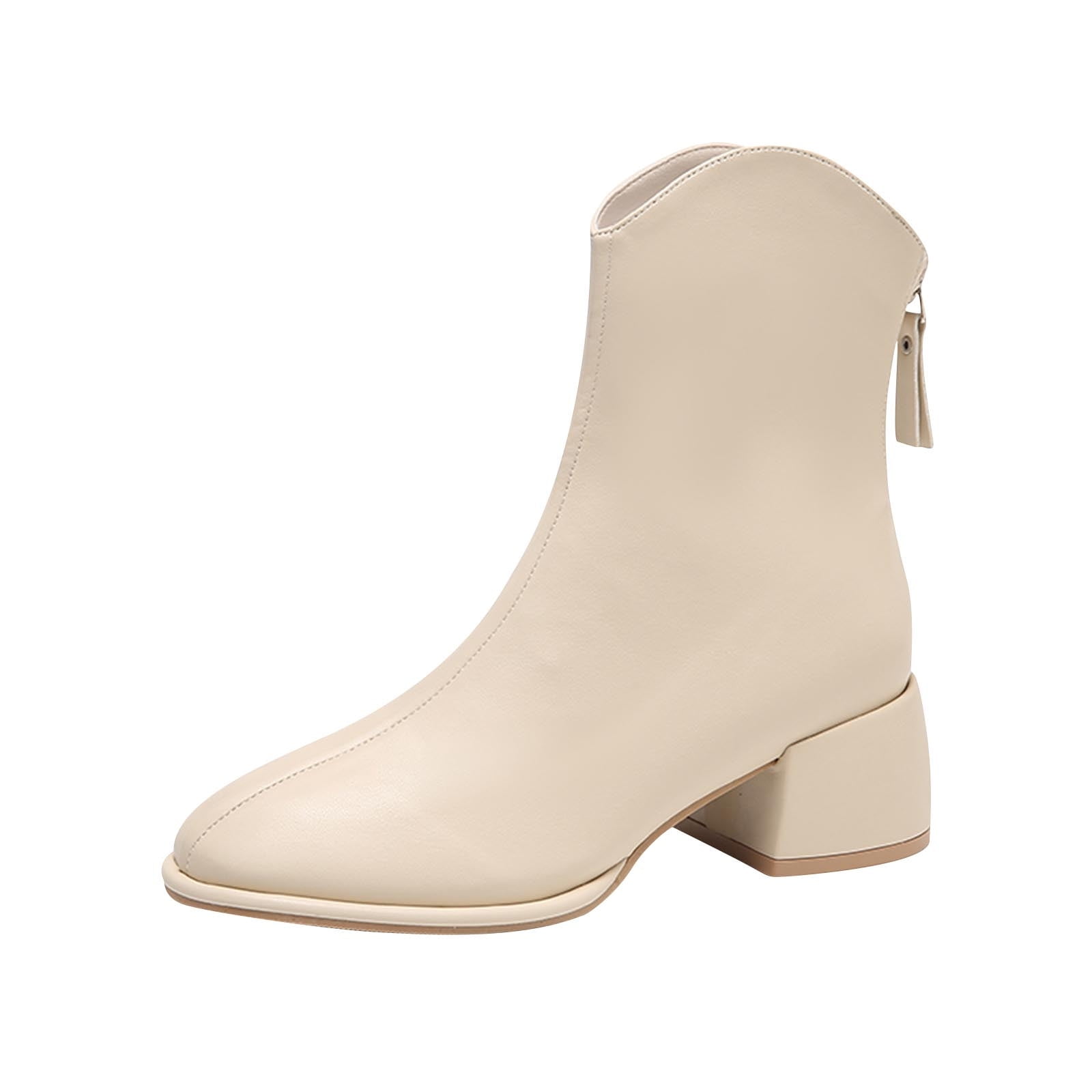 Beige Female Mid Heel Ankle Footwear With Zipper Design For Casual ...