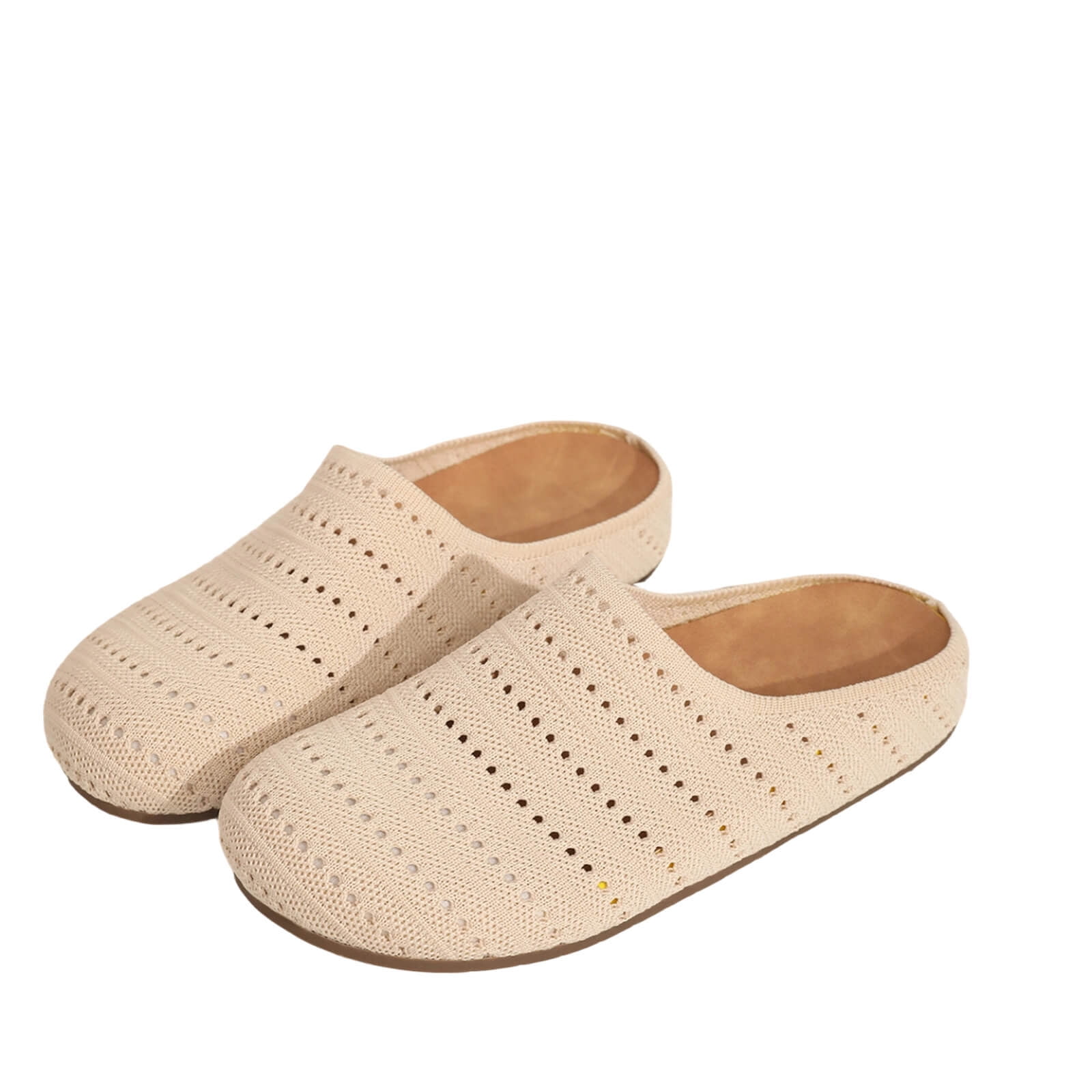 Beige Female Slip On Flats Mesh Fabric Round Toe Hollow Out Casual ...