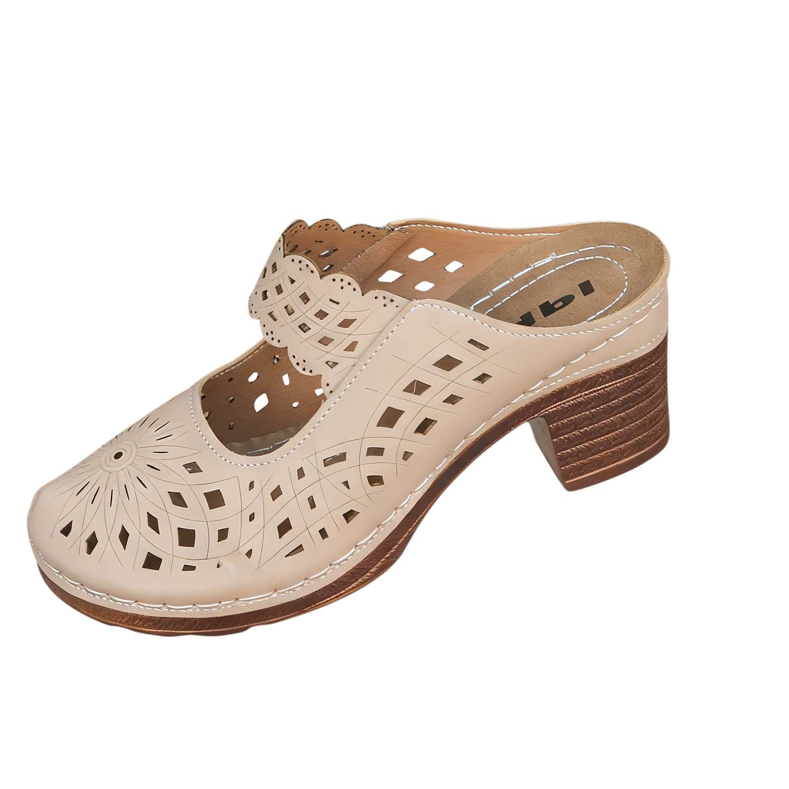 Beige Female Slip On Slippers Chunky Heel Closed Toe For Spring Summer ...