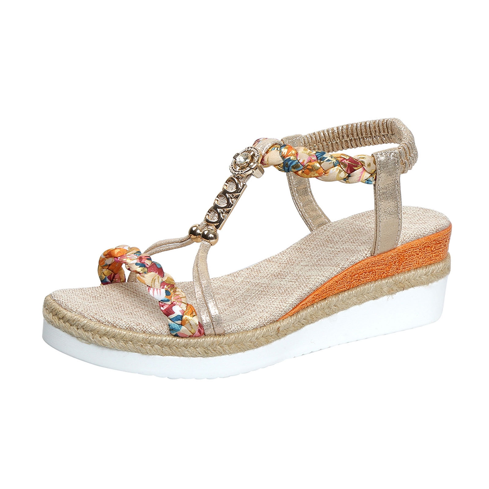 Beige Feminine Casual Sandals With Circular Toe And 2.4 Inch Heel ...