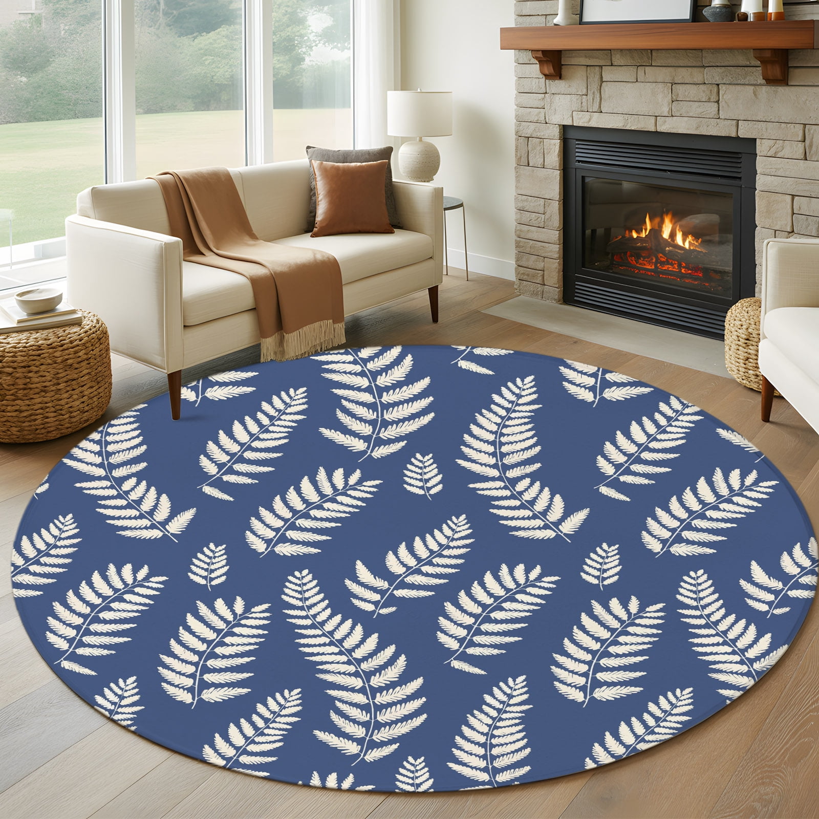 Beige Ferns 8FT Round Area Rugs for Living Room Marine Plants Fronds ...