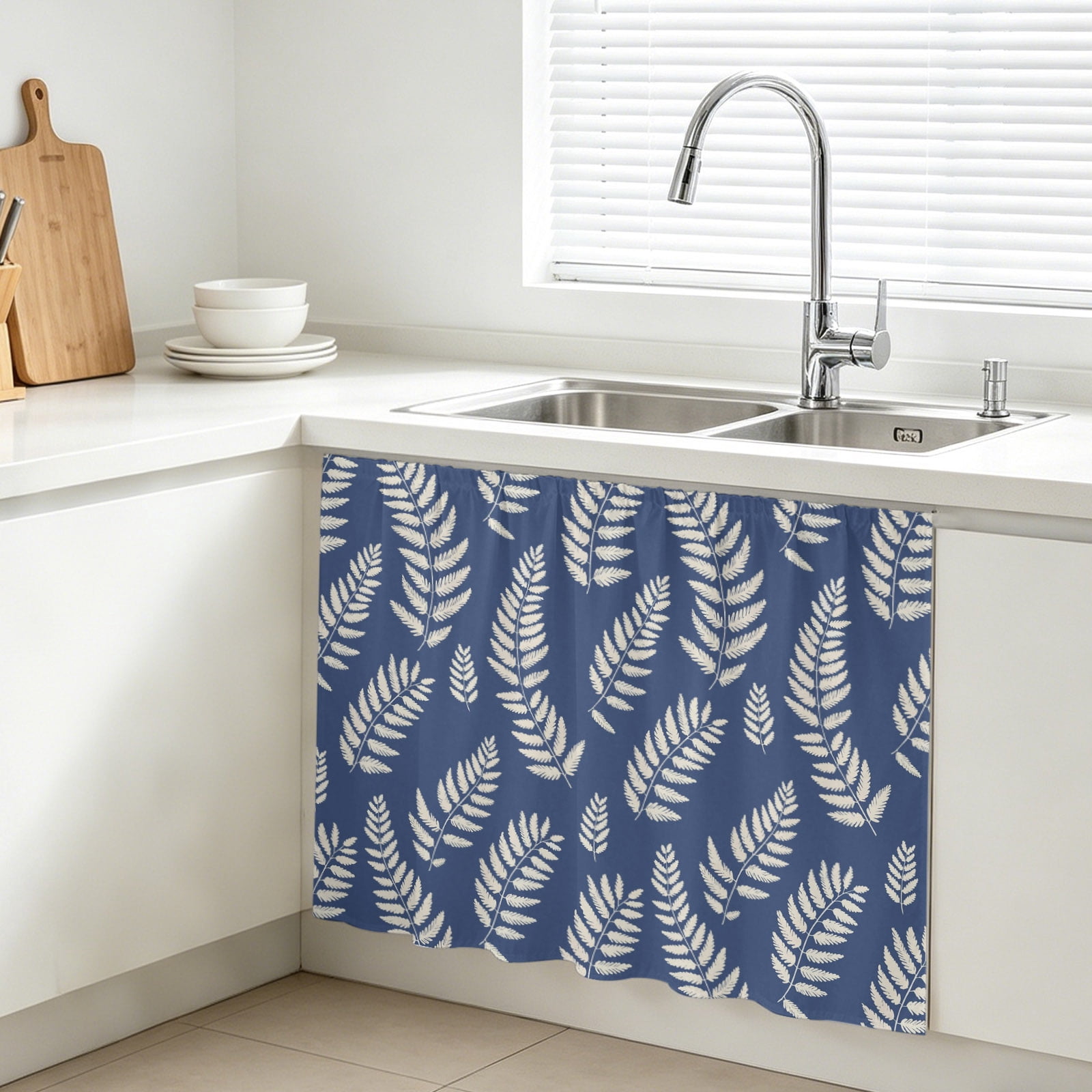 Beige Ferns Cabinet Curtains for Kitchen 10"W x 11"L, Marine Plants ...