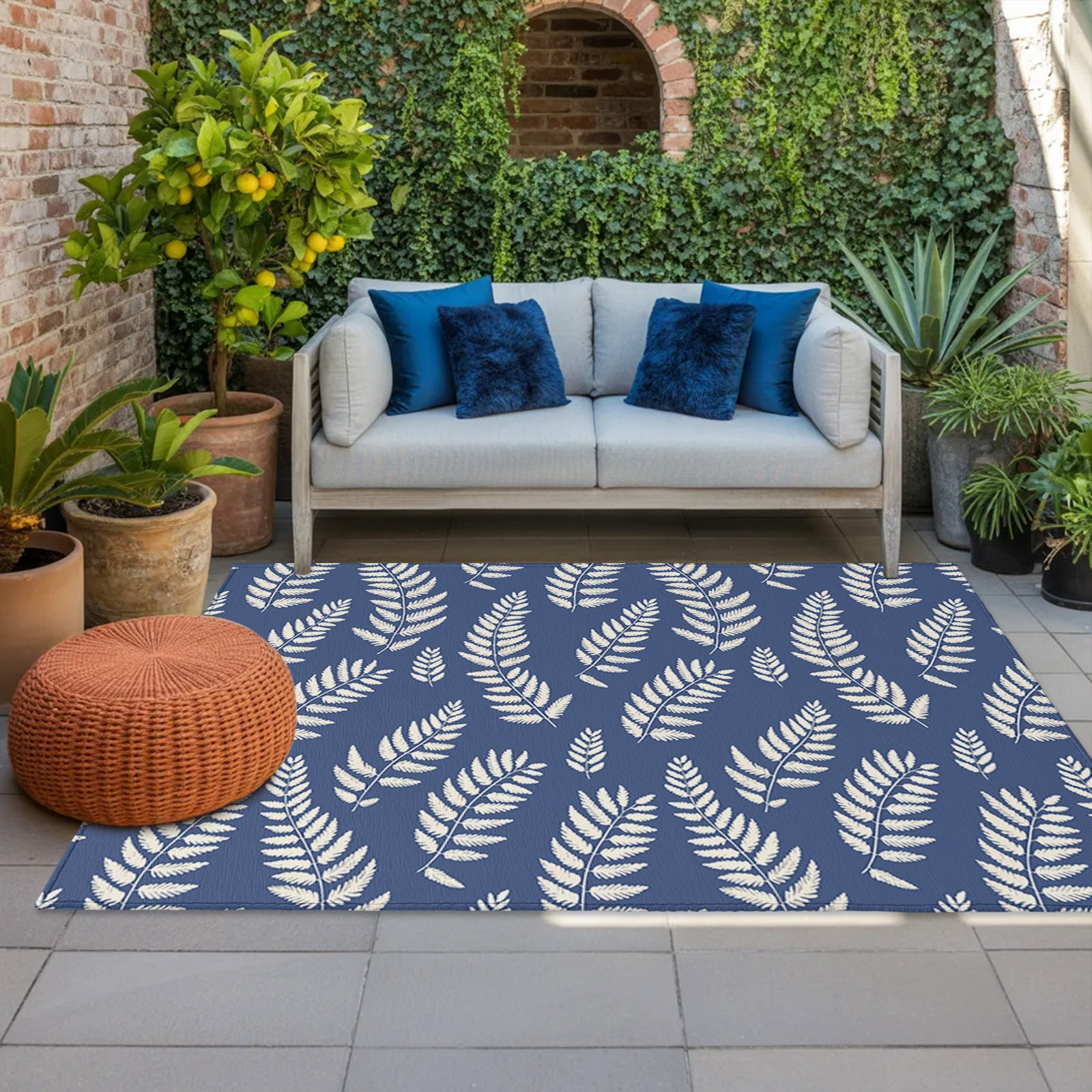 Beige Ferns Indoor Outdoor Rugs 5x8 Ft, Marine Plants Fronds Floral ...