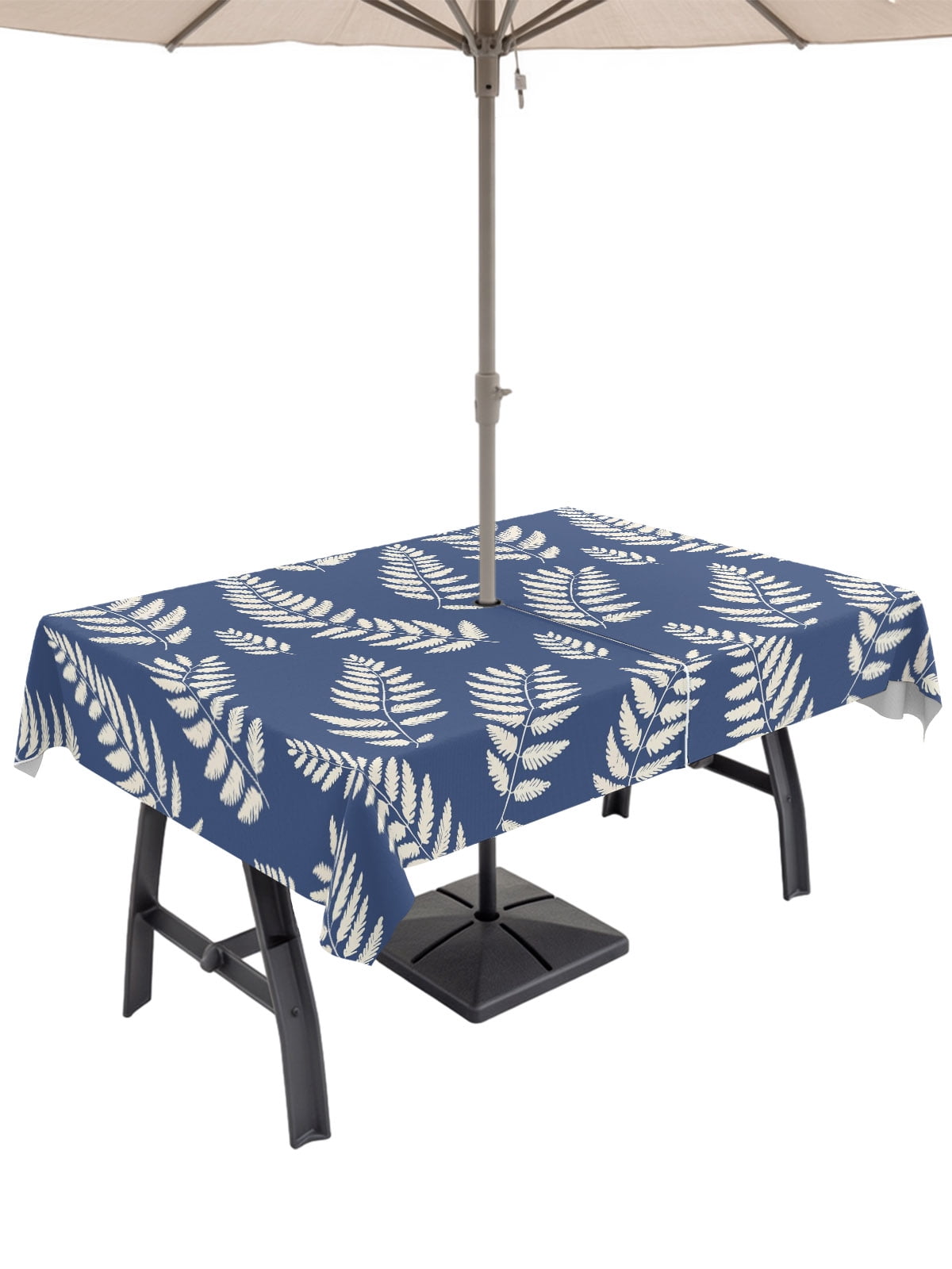 Beige Ferns Rectangle Outdoor Tablecloth with Umbrella Hole Marine ...