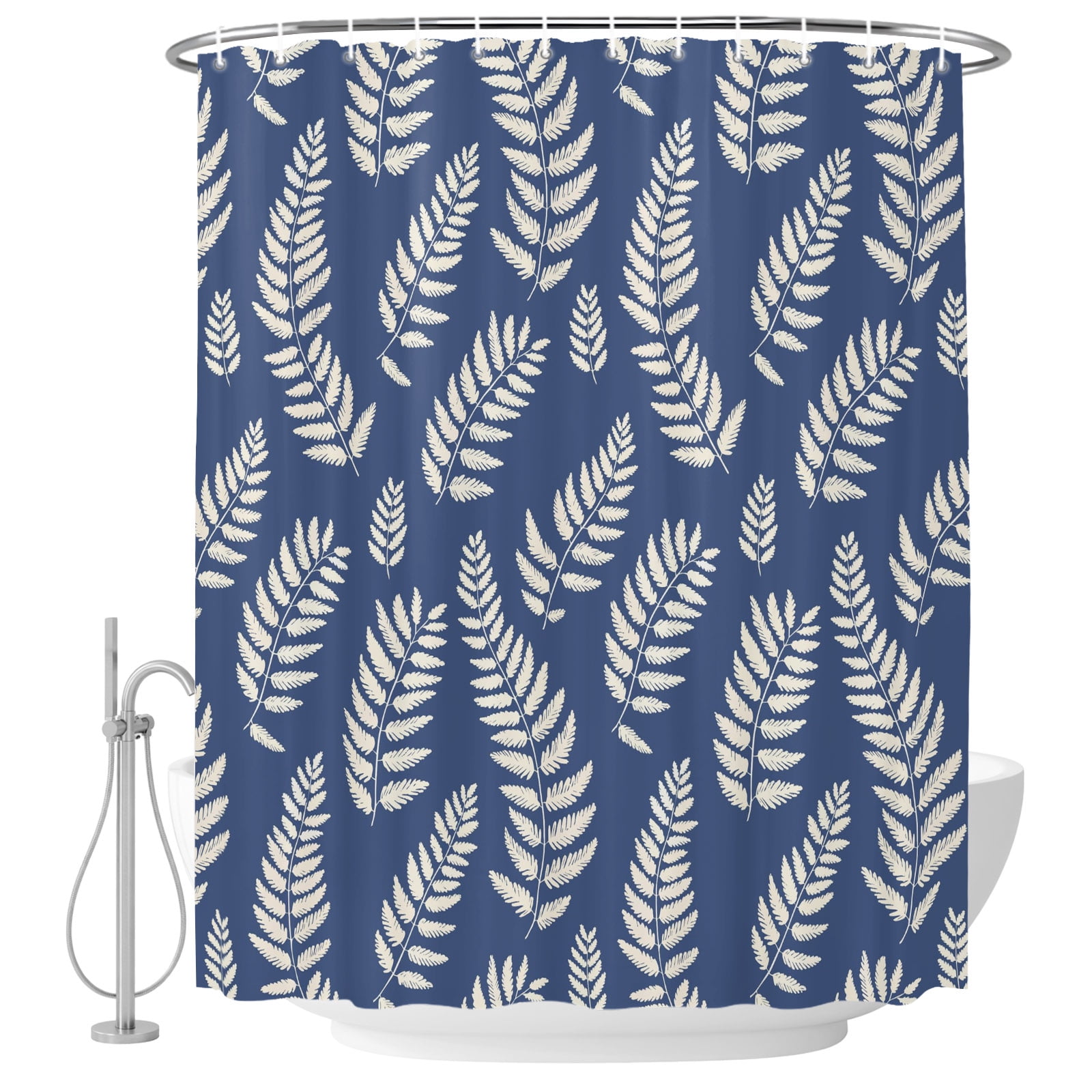 Beige Ferns Shower Curtain for Bathroom, Marine Plants Fronds Floral ...