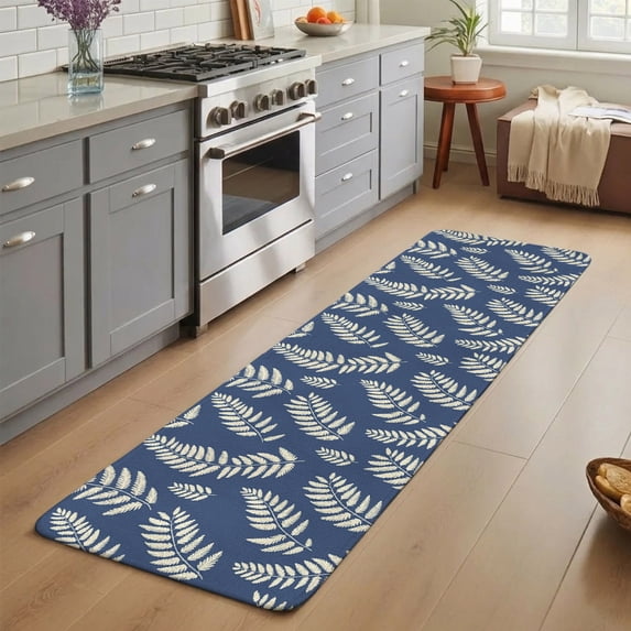 Beige Ferns Washable Runner Rug 1.4x4 ft Marine Plants Fronds Floral ...