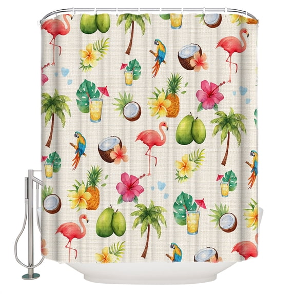 Beige Flamingos Bathroom Shower Curtains with 12 Hooks Polyester ...