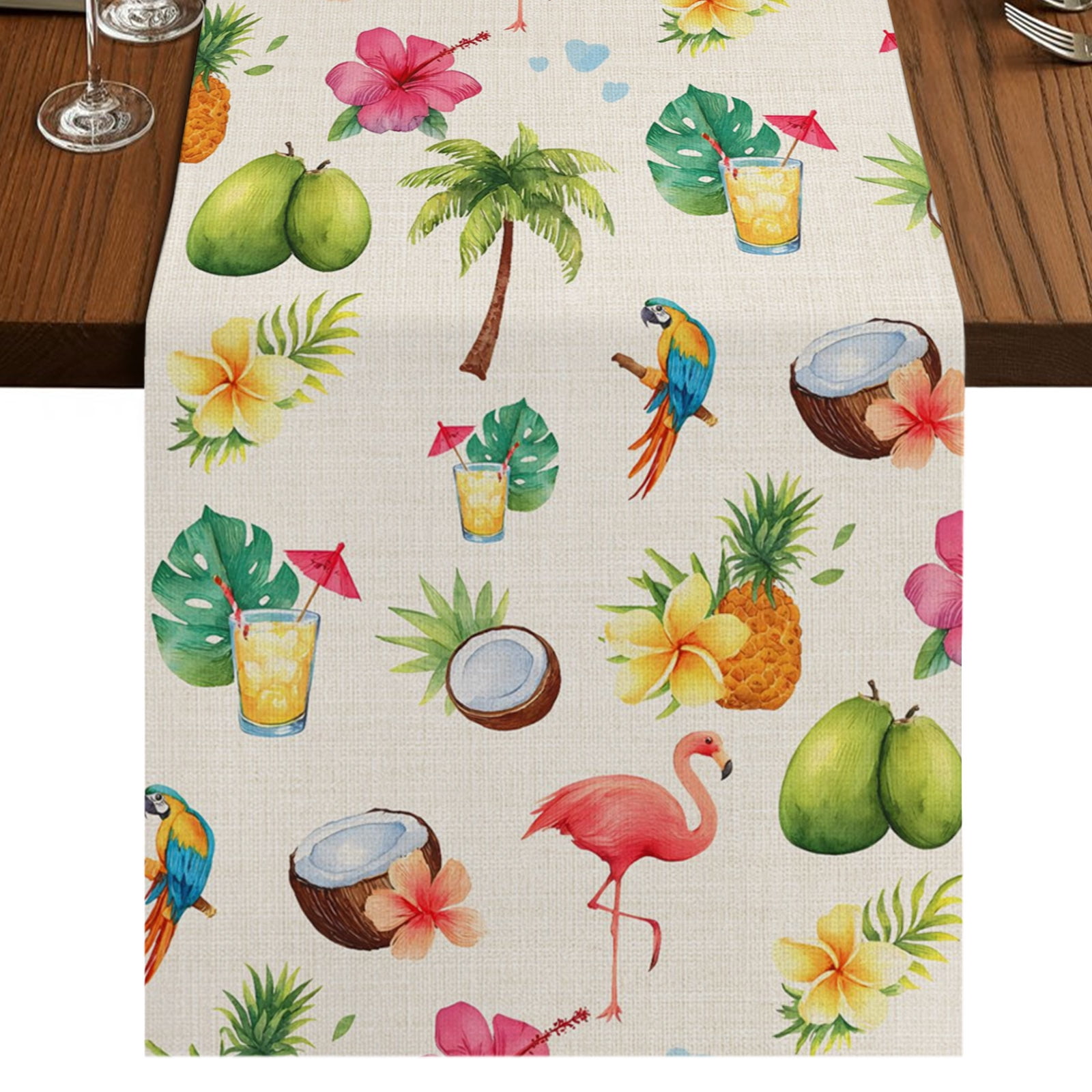 Beige Flamingos Burlap Cotton Table Runner 13x48 Inches Long, Tropical ...